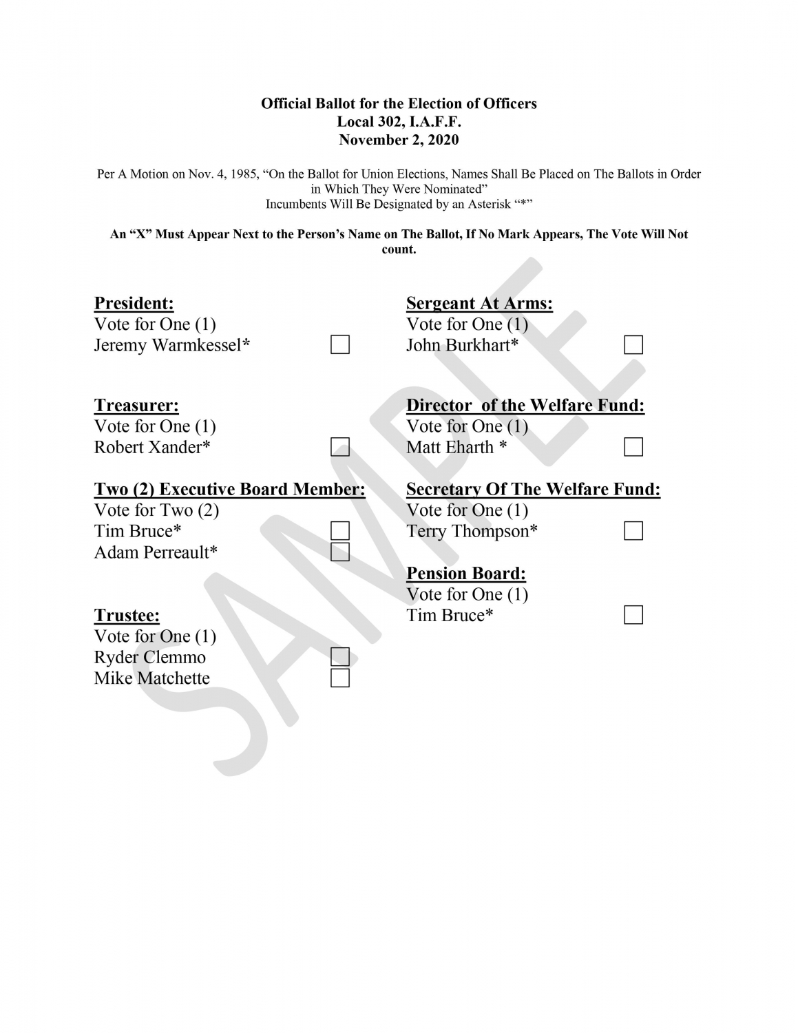 Local 302 General Elections Sample Ballot – Allentown Firefighters ...